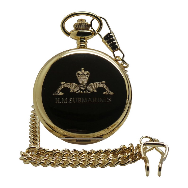 Royal Navy Submariner Gold Pocket Watch Full Hunter With Chain Wooden ...