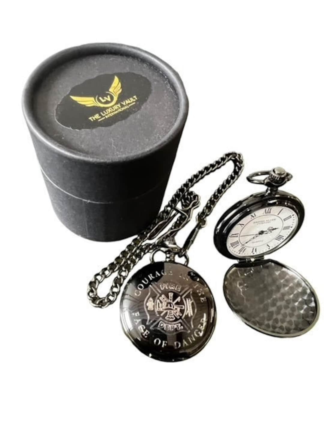 Firefighter Pocket Watch Custom Engraved Back in Gift Case Case ...