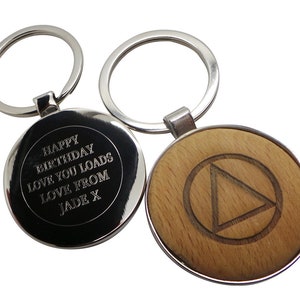 AA Symbol Personalised Wooden Keychain Keyring in Wood Gift Box Metal ...