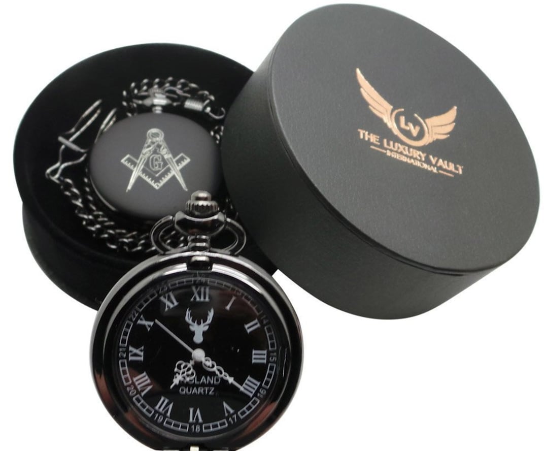Masonic Freemasons Pocket Watch Matte Black Luxurious Full Hunter ...