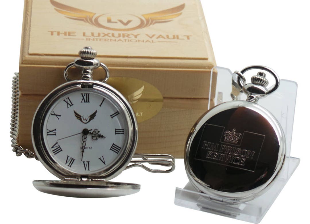 HM Prison Service Silver Pocket Watch and Chain Jail Warden Officer ...