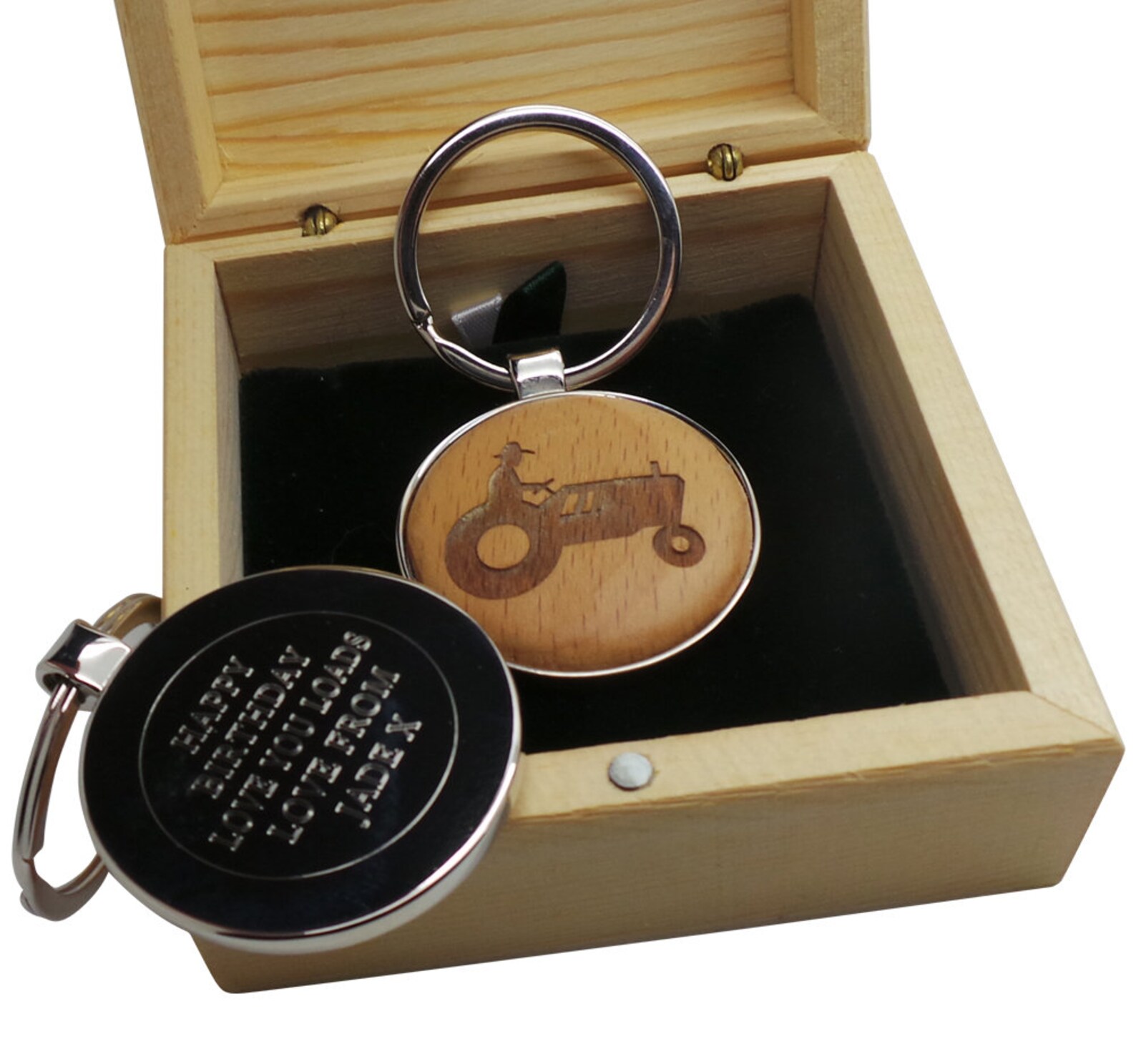 Tractor Personalised Wooden Keychain Keyring in Wood Gift Box Metal ...