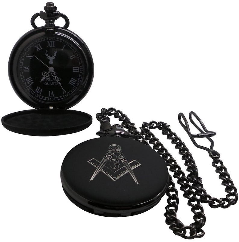 Masonic Freemasons Pocket Watch Matte Black Luxurious Full Hunter ...