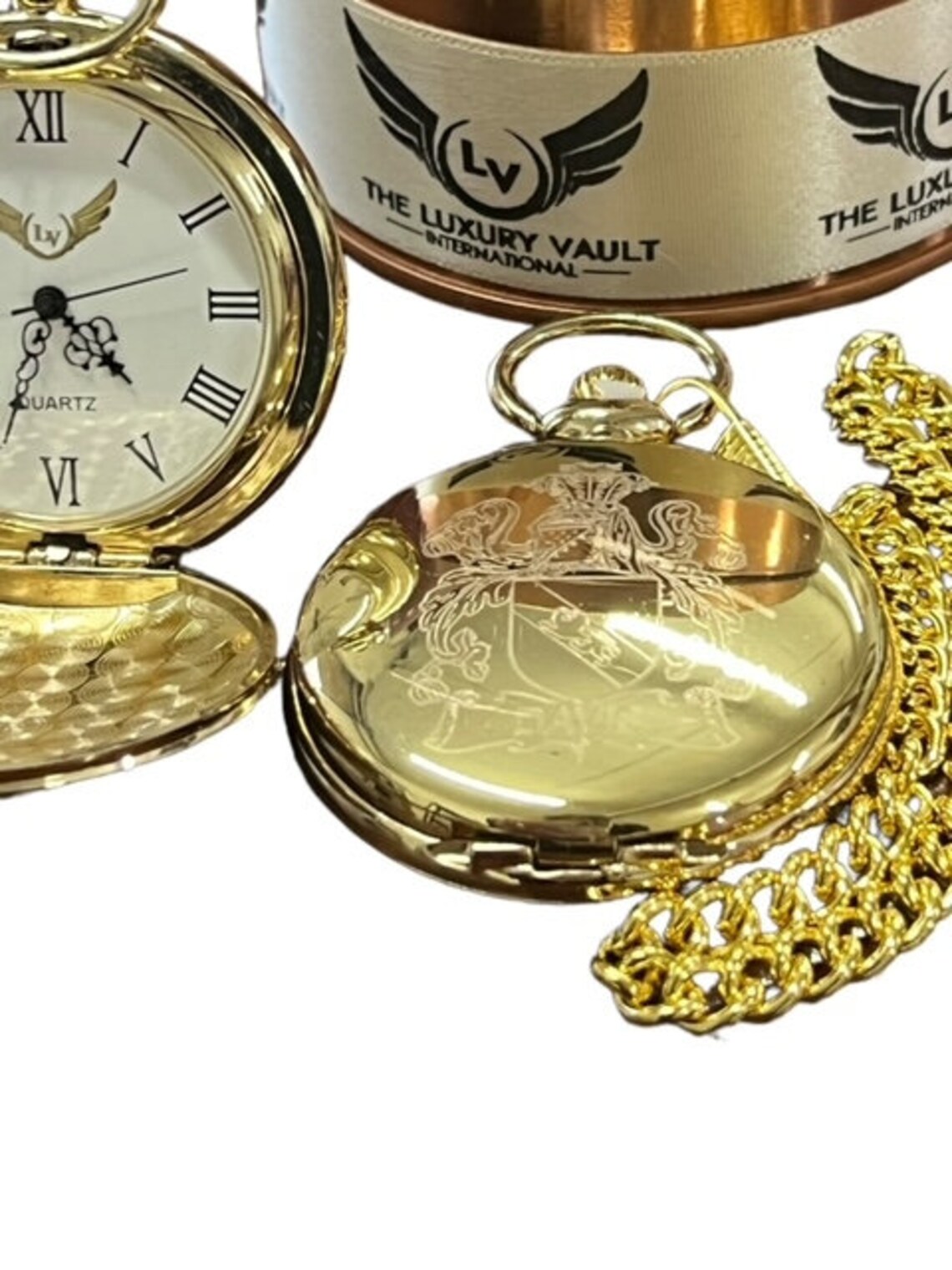 Coat of Arms Pocket Watch Gold With Chain Family Name Crest Pocket ...