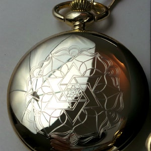 FREE Custom Engraving Star of David 24 Carat Gold Coated Pocket Watch ...