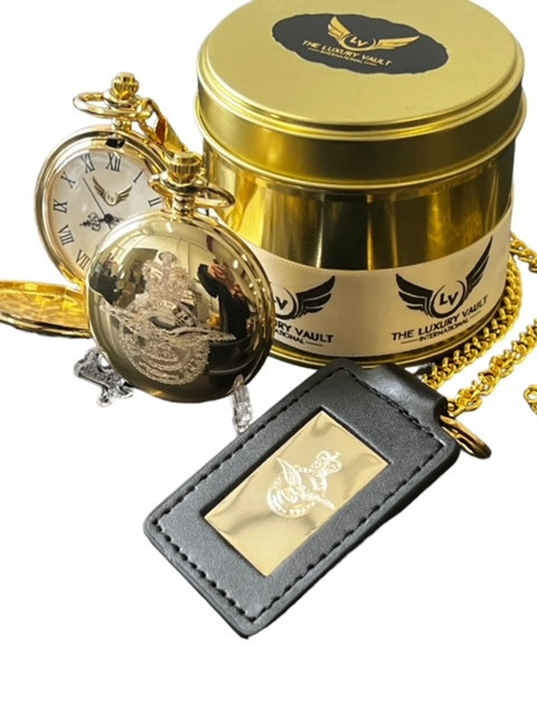 RAF Gold Pocket Watch Chain and Leather Keyring Metal Royal Air Force ...