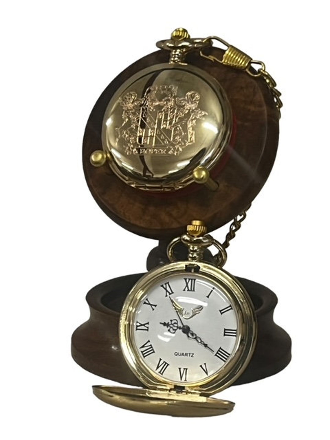 Family Crest Pocket Watch Gold Coat of Arms and Wooden Pocket Watch ...