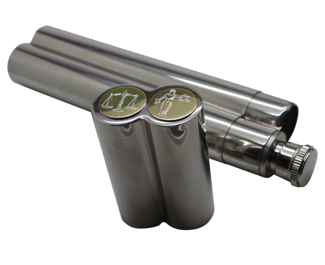Law Scales of Justice Hip Cigar Holder Flask Legal Crest Over Steel ...