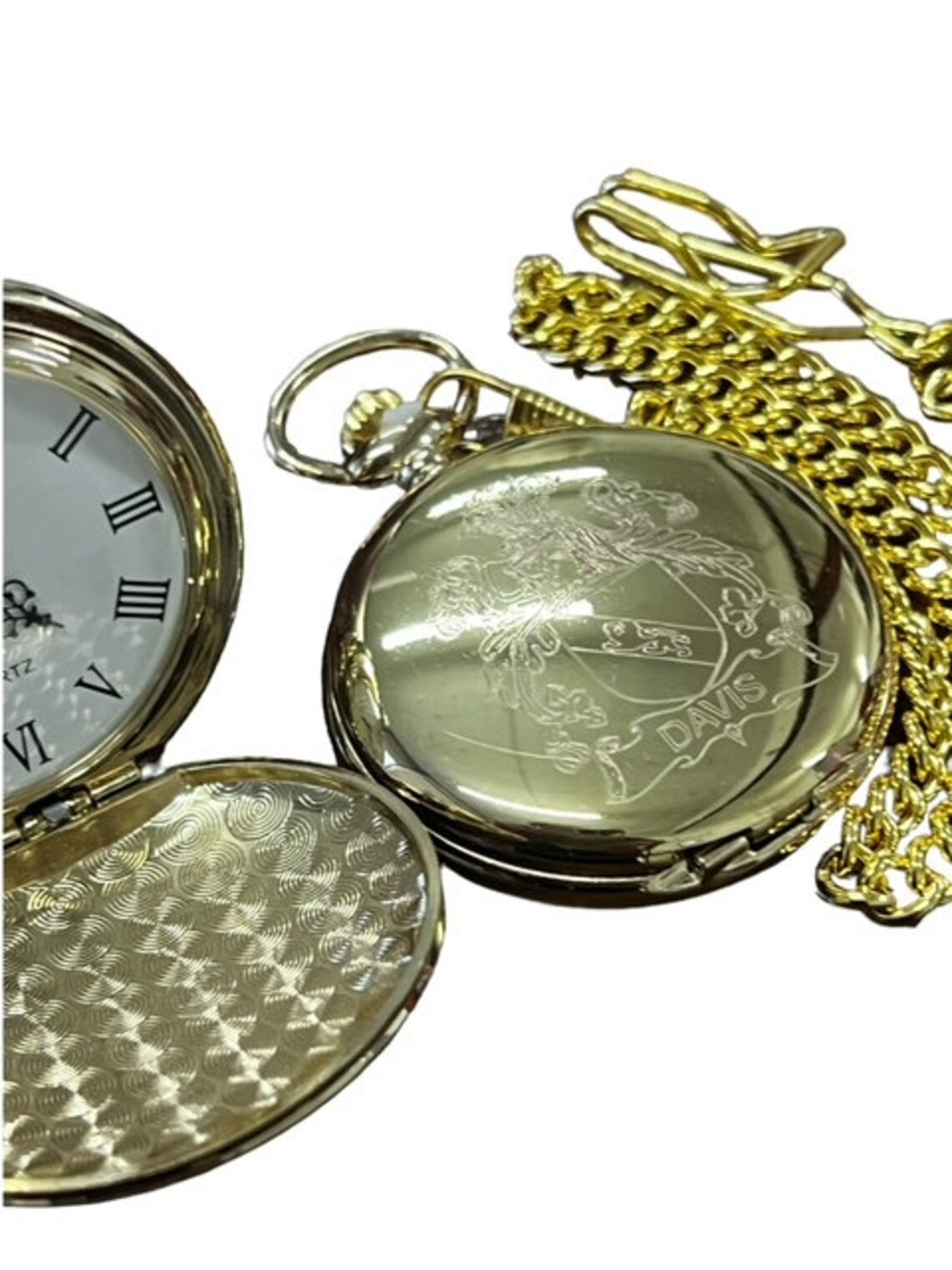 Coat of Arms Pocket Watch Gold With Chain Family Name Crest Pocket ...