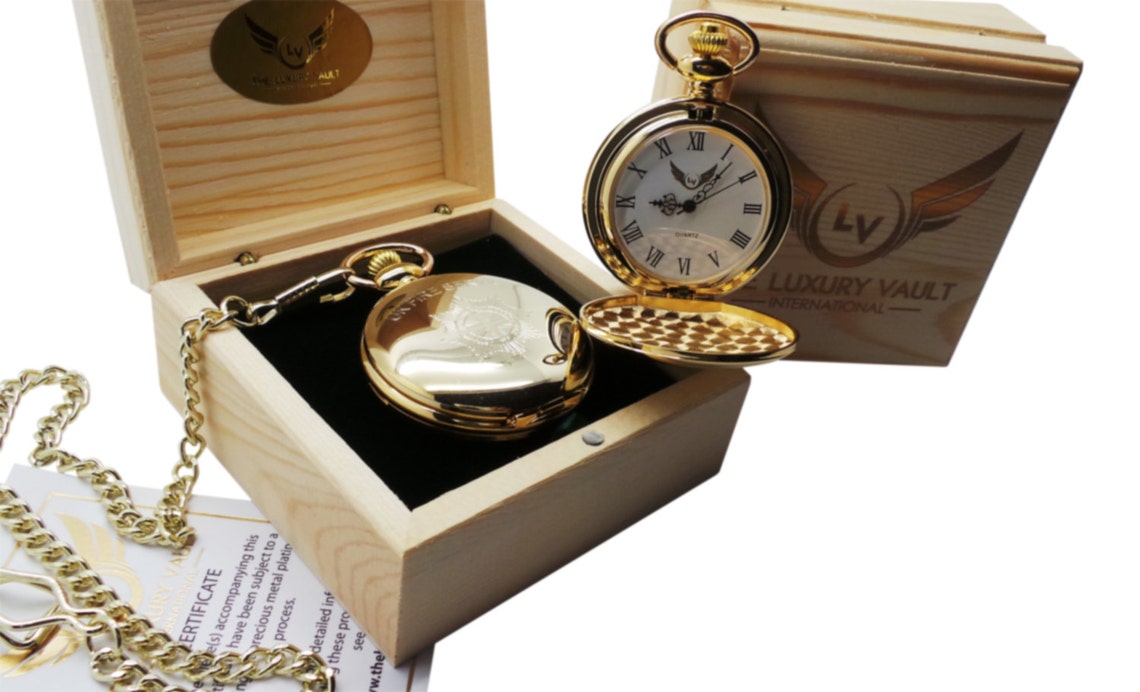 UK Firefighter Gold Pocket Watch Custom Engraved Back Wooden - Etsy UK