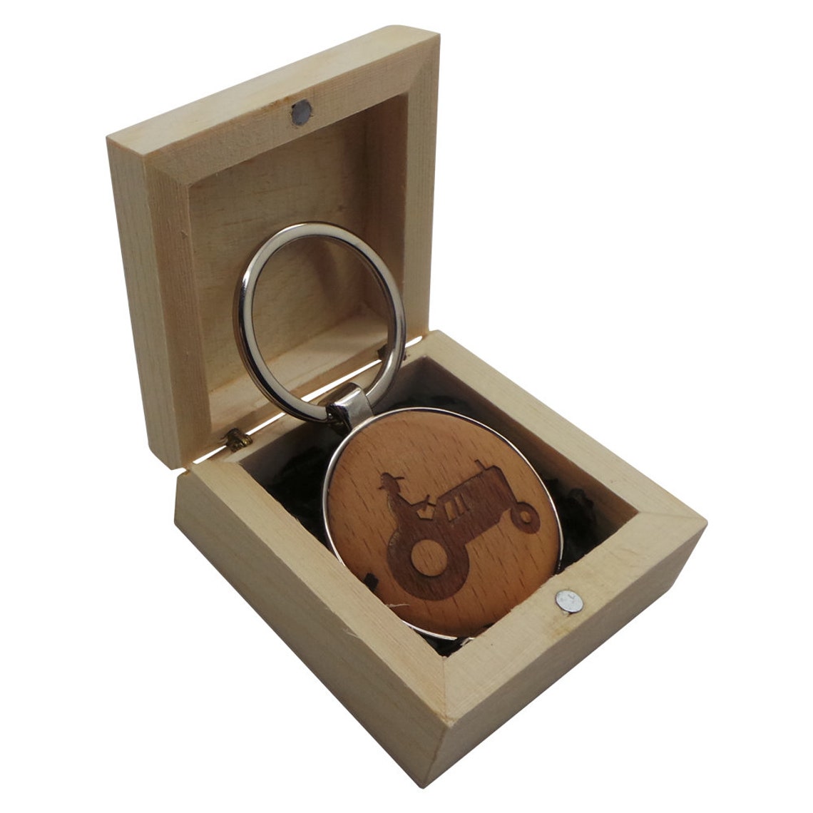 Tractor Personalised Wooden Keychain Keyring in Wood Gift Box Metal ...