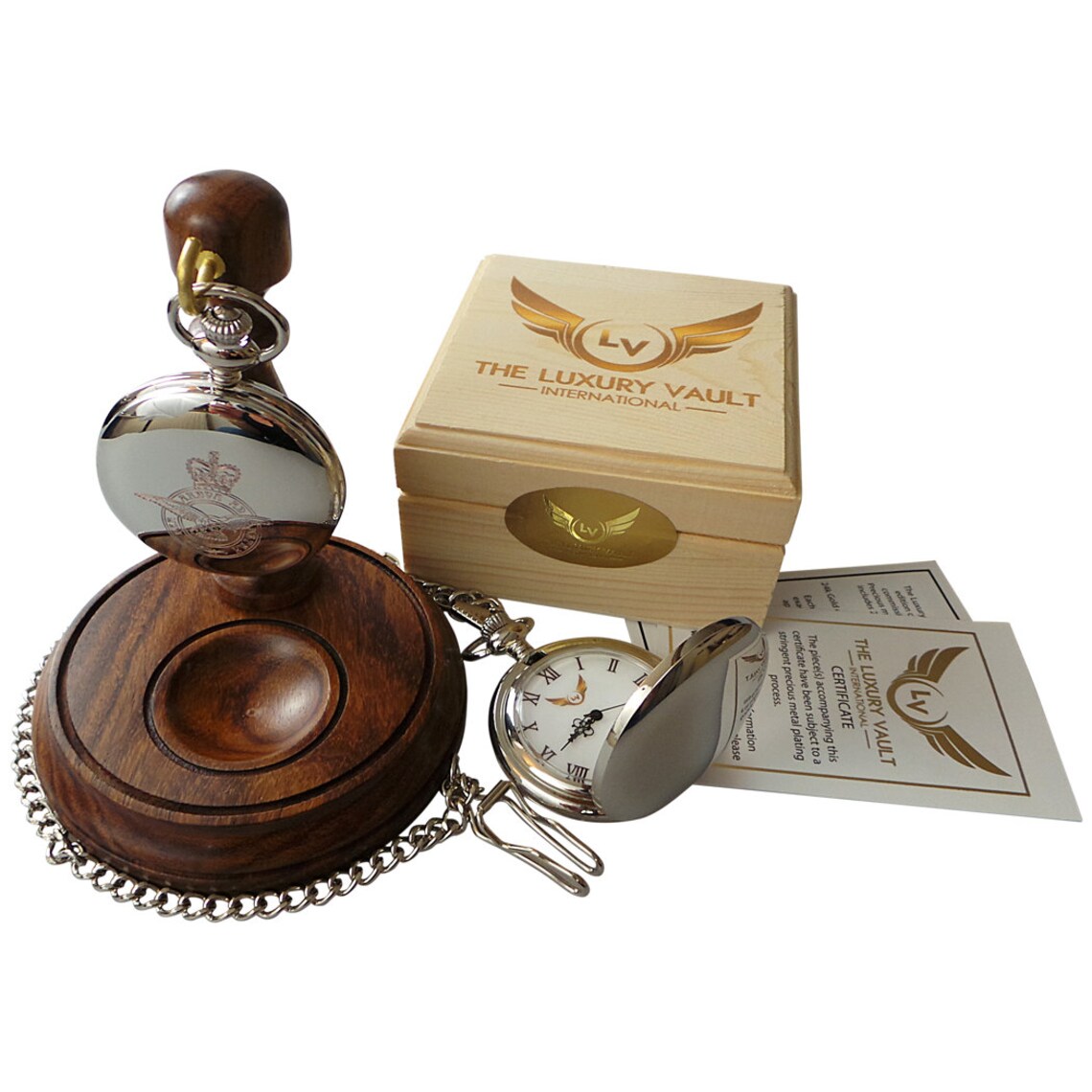 RAF Pocket Watch Full Hunter Silver Plated Royal Air Force Crest ...