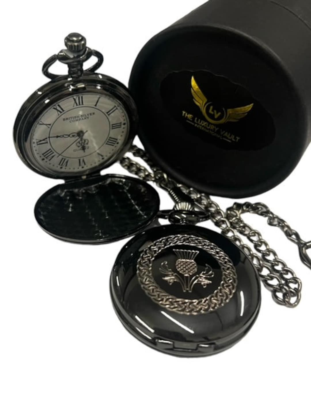 Scottish Thistle Pocket Watch Gloss Black Luxurious Full Hunter With ...