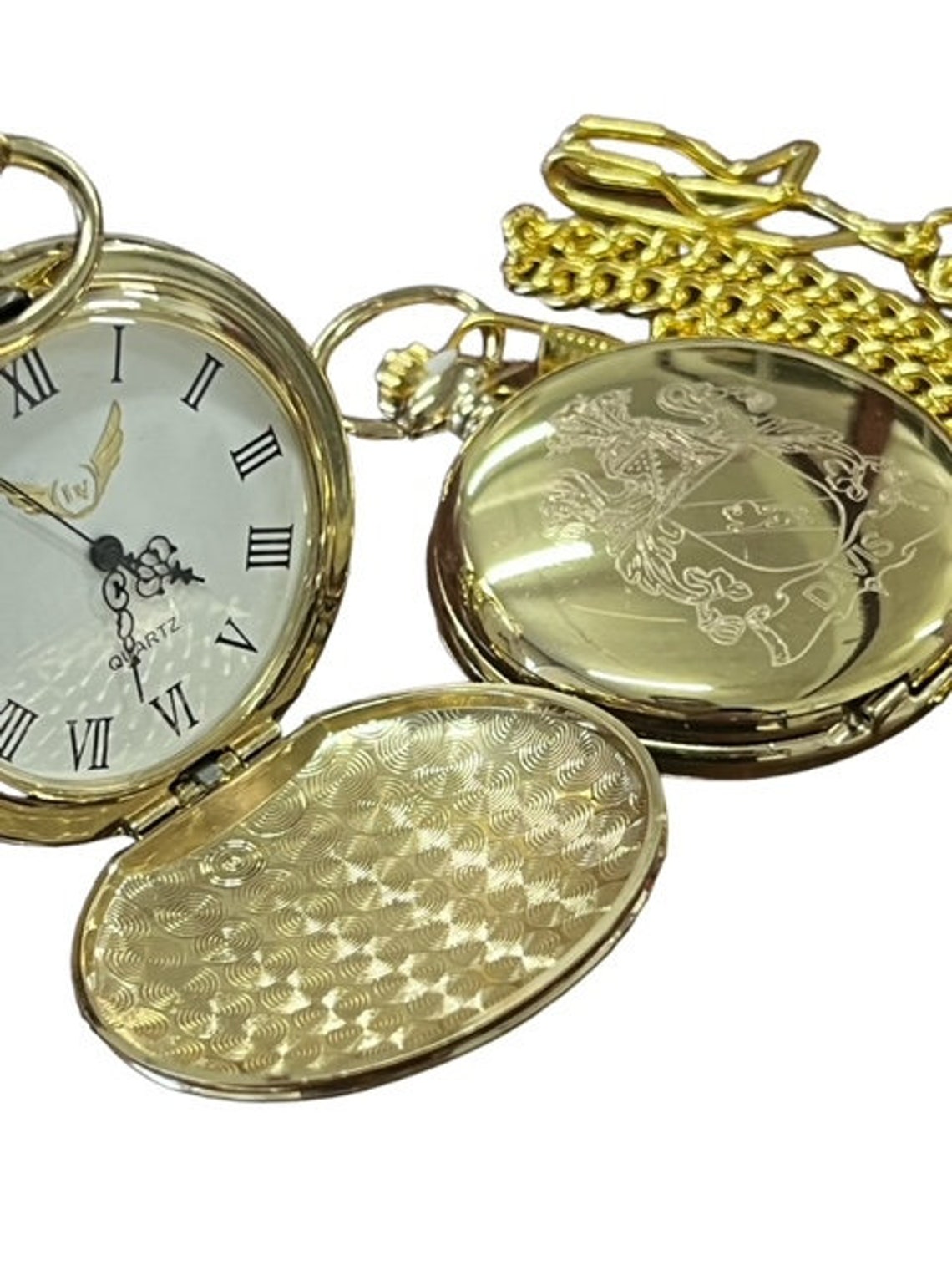 Coat of Arms Pocket Watch Gold With Chain Family Name Crest Pocket ...