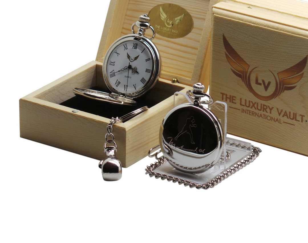 Muhammad Ali Signed Pocket Watch and Boxing Glove Keychain Fob Watch ...