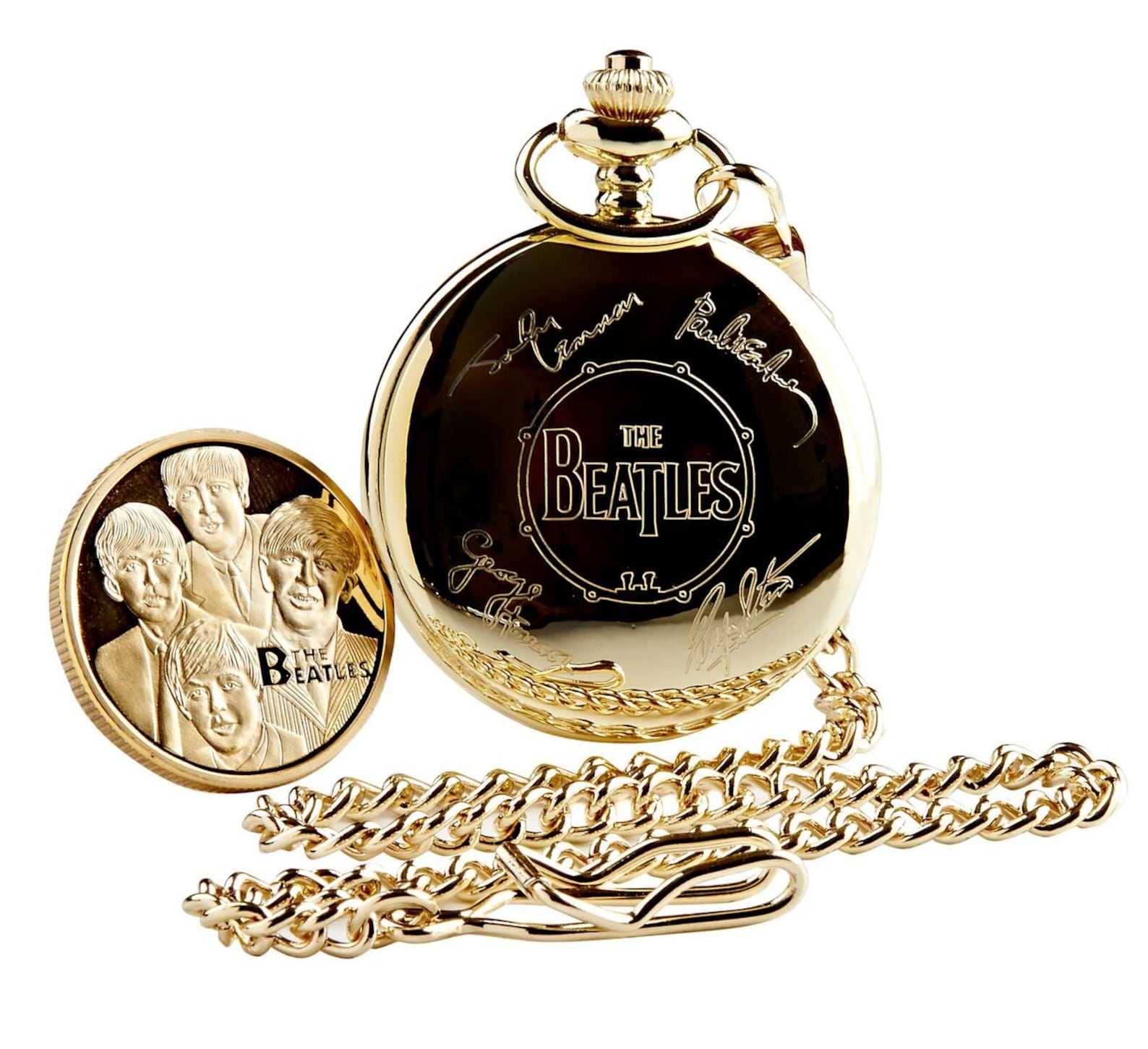 Signed Beatles Gold Pocket Watch and Coin Custom Engraved Wooden Gift ...