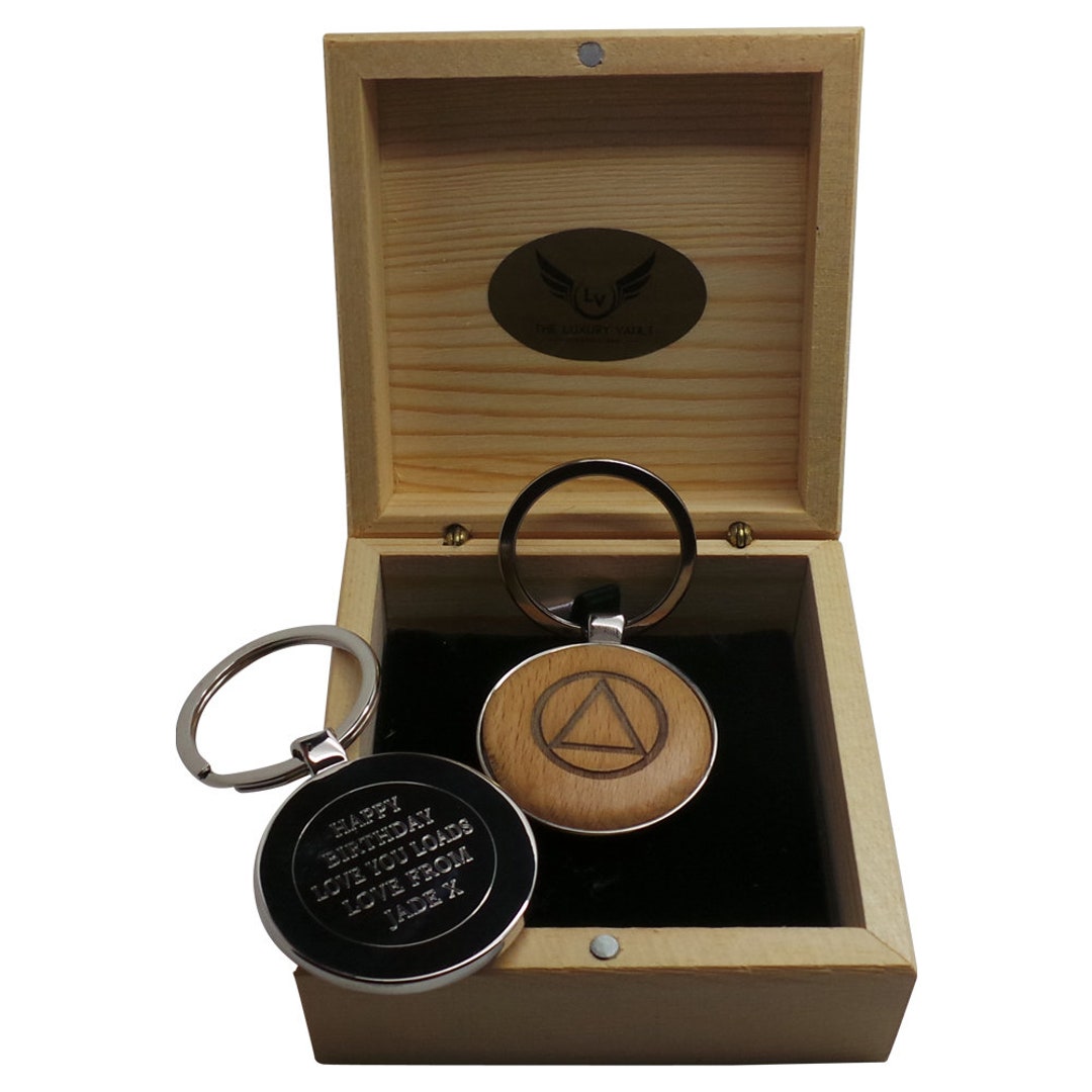 AA Symbol Personalised Wooden Keychain Keyring in Wood Gift Box Metal ...