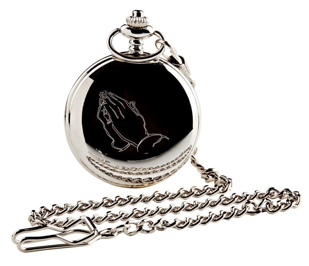 Praying Hands Prayer Custom Engraved Pocket Watch in Wooden Case ...