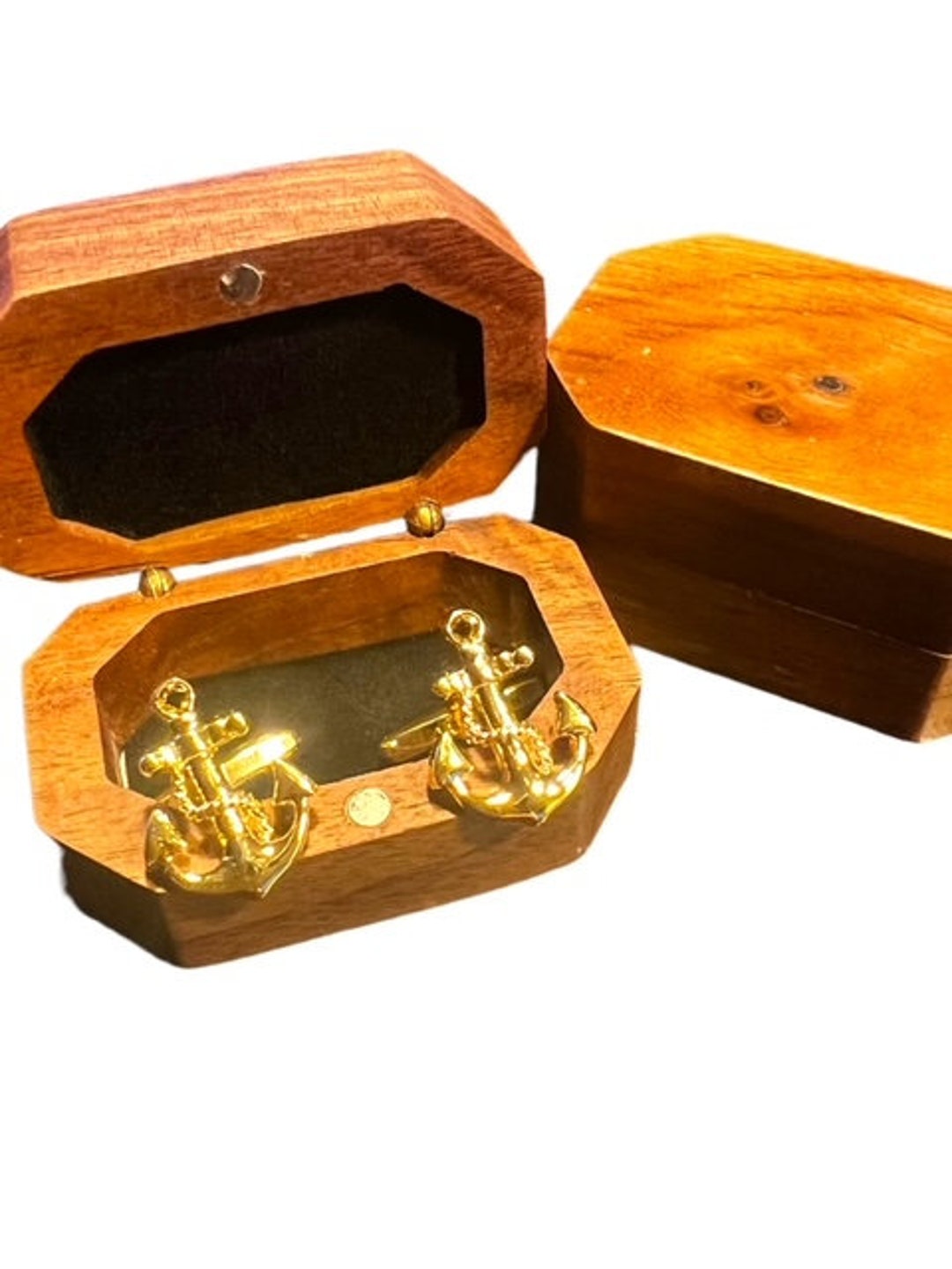 Anchor Cufflinks Luxury 24k Gold Coated in Wooden Gift Case Sailing ...