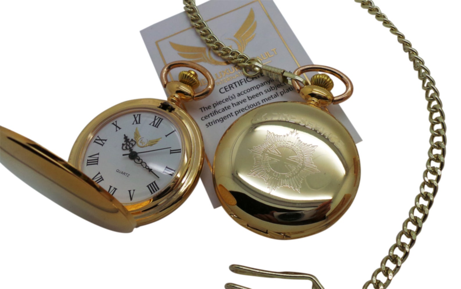 UK Firefighter Gold Pocket Watch Custom Engraved Back Wooden - Etsy UK