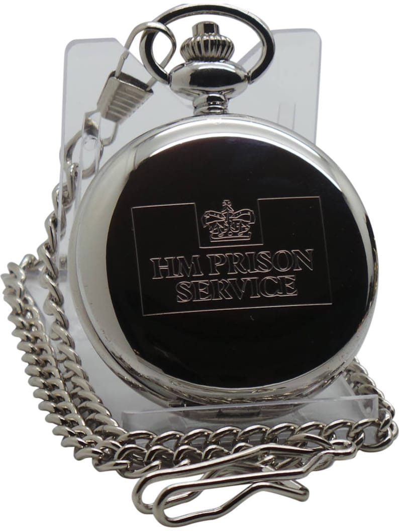 HM Prison Service Silver Pocket Watch and Chain Jail Warden Officer ...