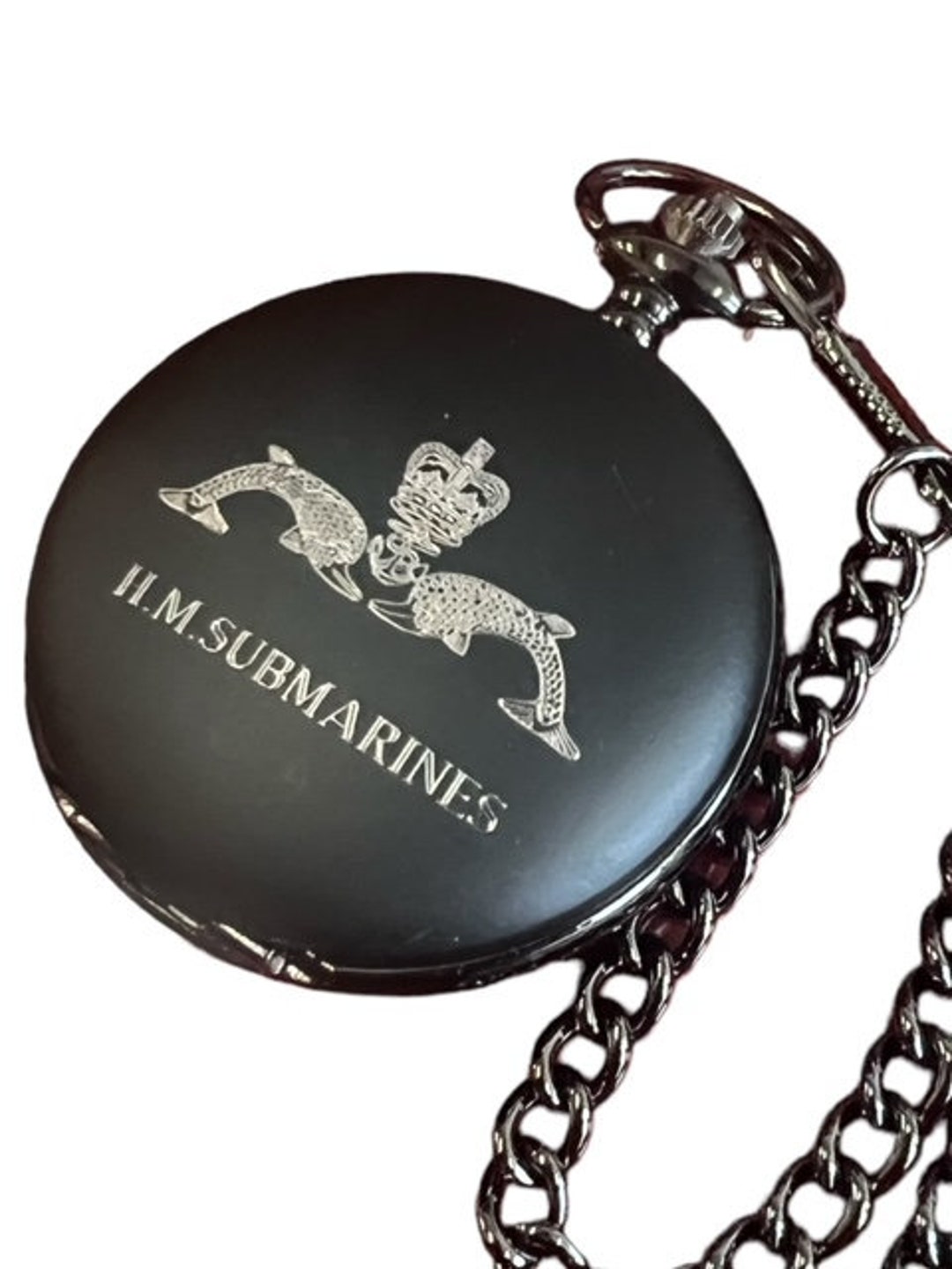 Royal Navy Submariner Pocket Watch Black and Chain and Metal Gift Case ...