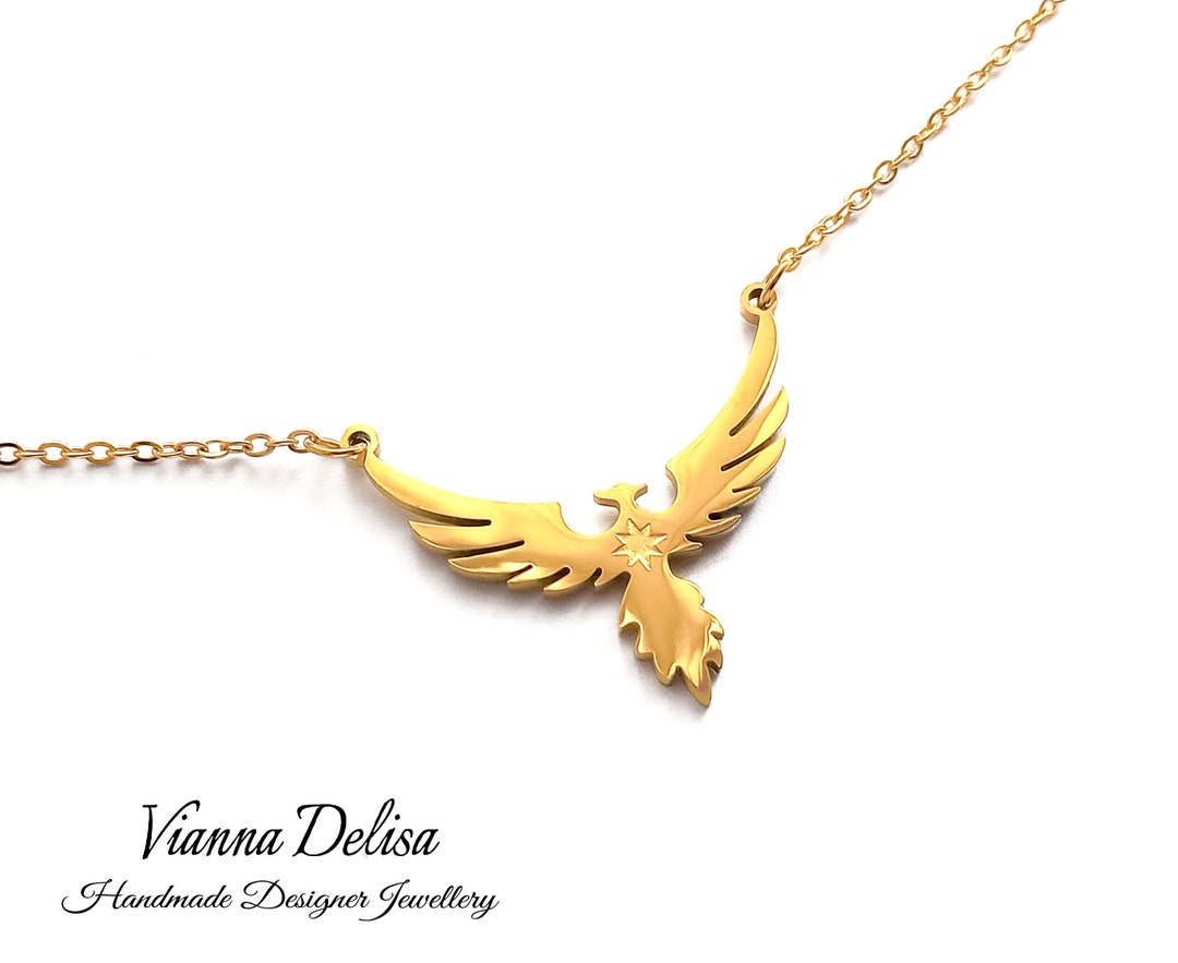 Phoenix Bird Necklace Gold Rising Phoenix Pendant Bird Amulet Animal ...