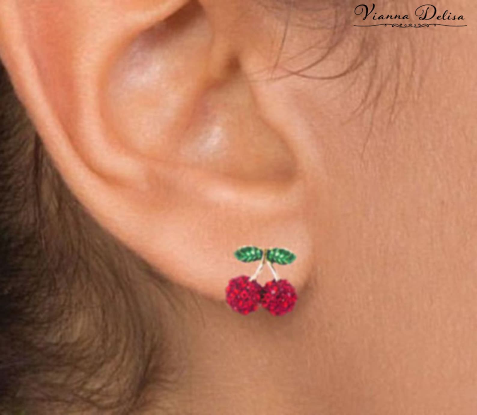 Cherry Earrings Red Cherry Studs Crystal Studs Small Cherrys Red Earrings Love Fruit Studs 925 ...