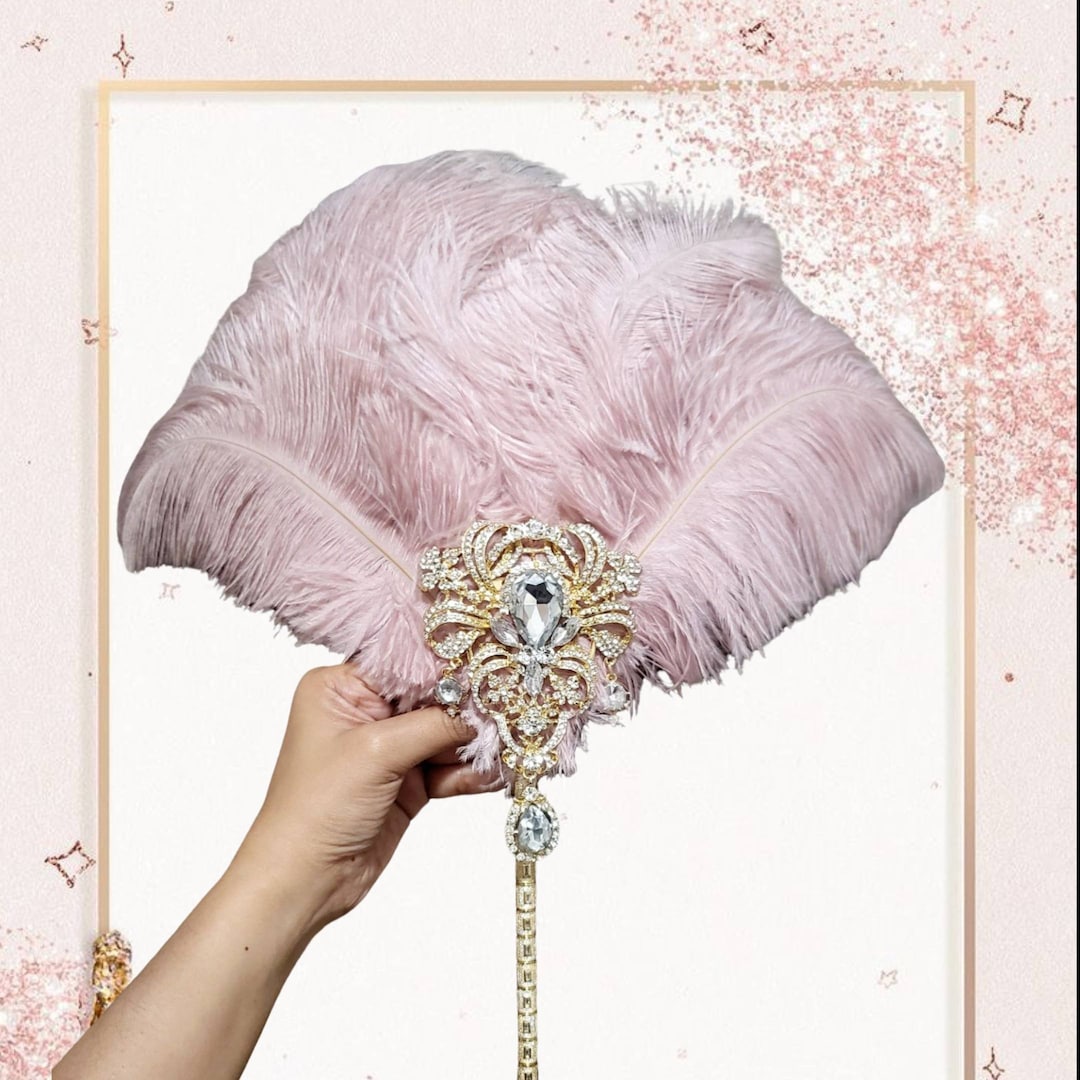 Gatsby Fan, Any Color Feather Fan, Dusty Rose Bridal Feather Fan, Dusty ...
