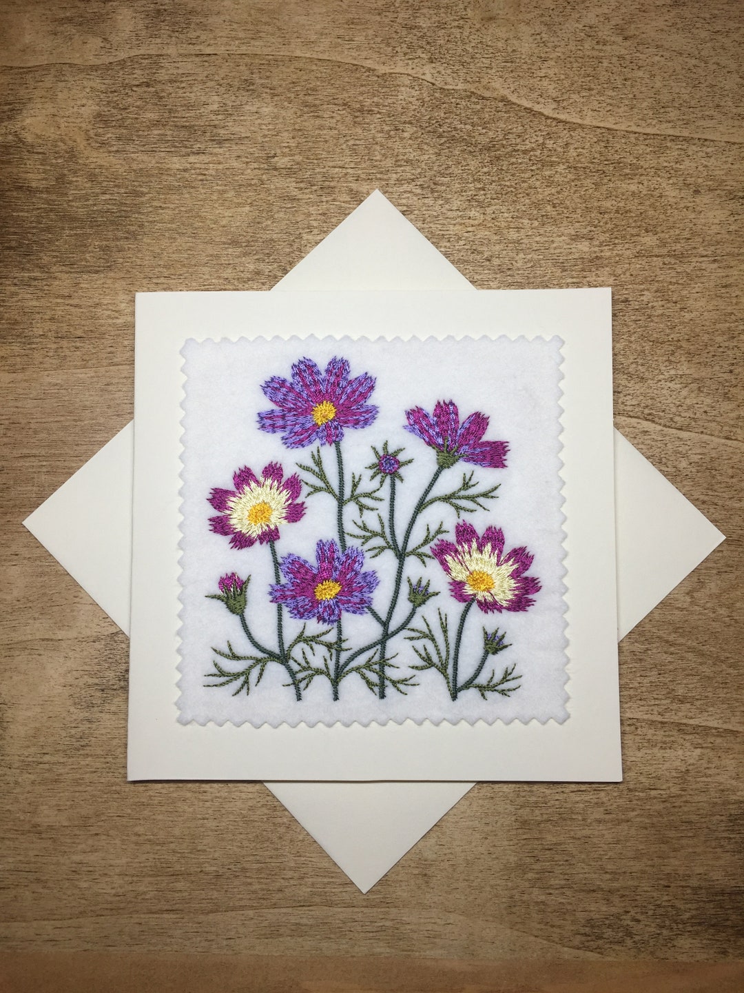 Comos Flower Card Machine Embroidered Card Floral Card - Etsy