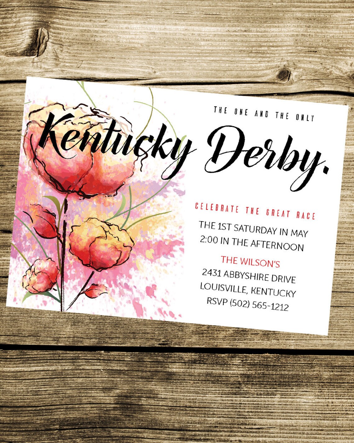 Kentucky Derby Party Invitation - Rose Derby Party Invite - Kentucky ...