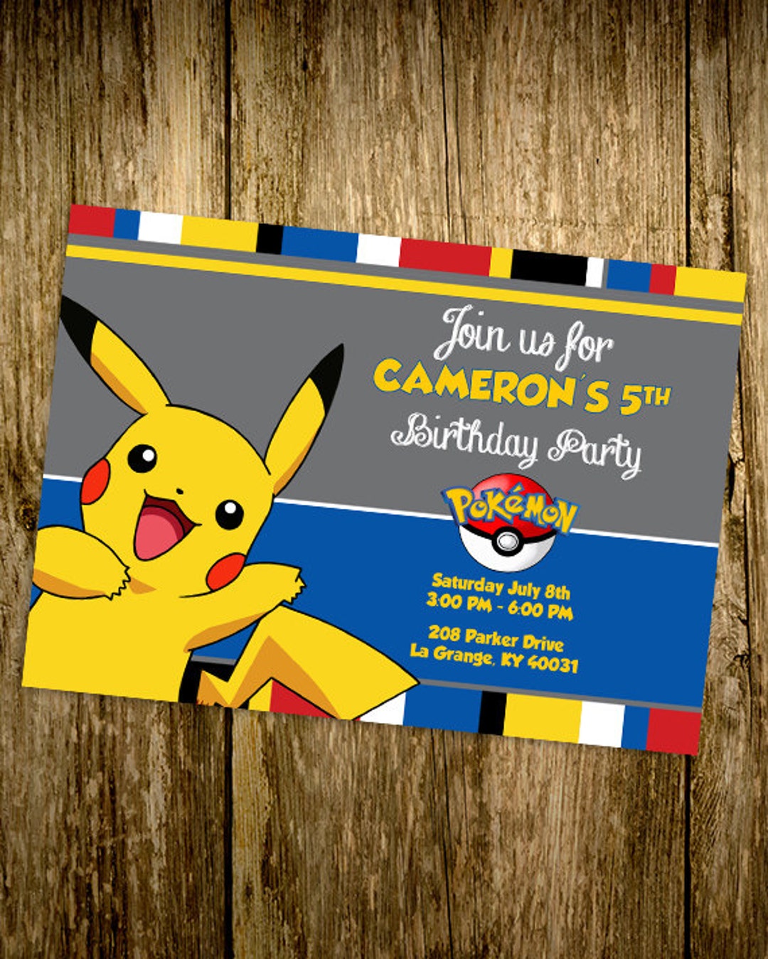PRINTABLE Pokemon Pikachu Custom Birthday Invitation Girls Boys ...