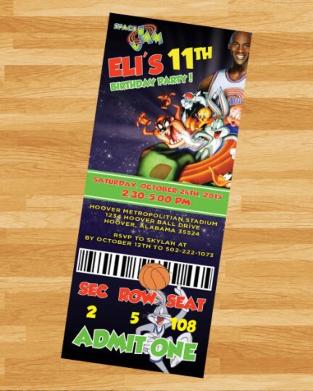 PRINTABLE Space Jam Ticket Invite - Looneytoons- Custom Birthday ...