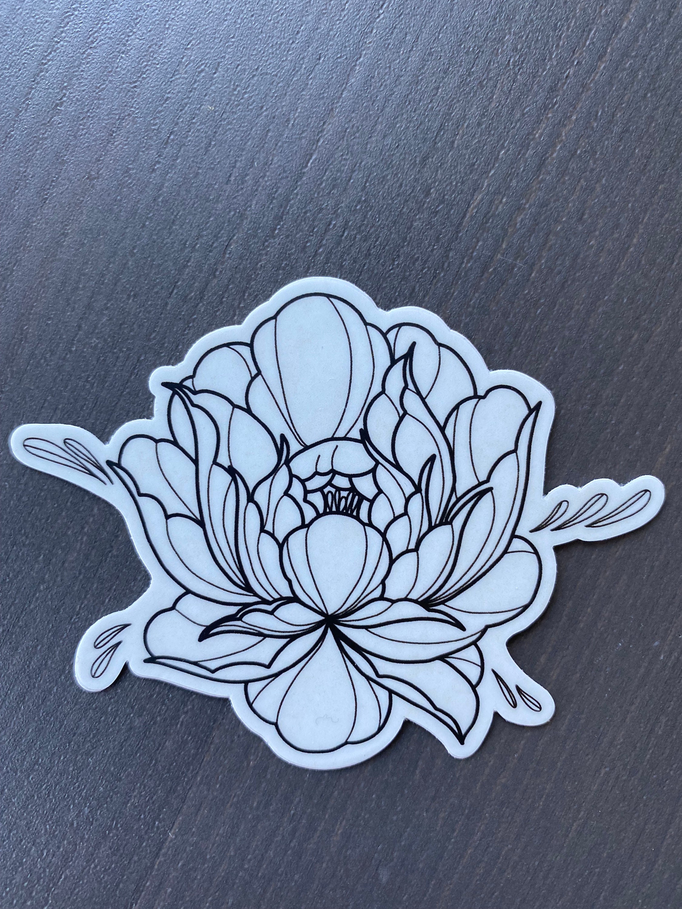 Hand-drawn Black & White Flower Vinyl Sticker - Etsy