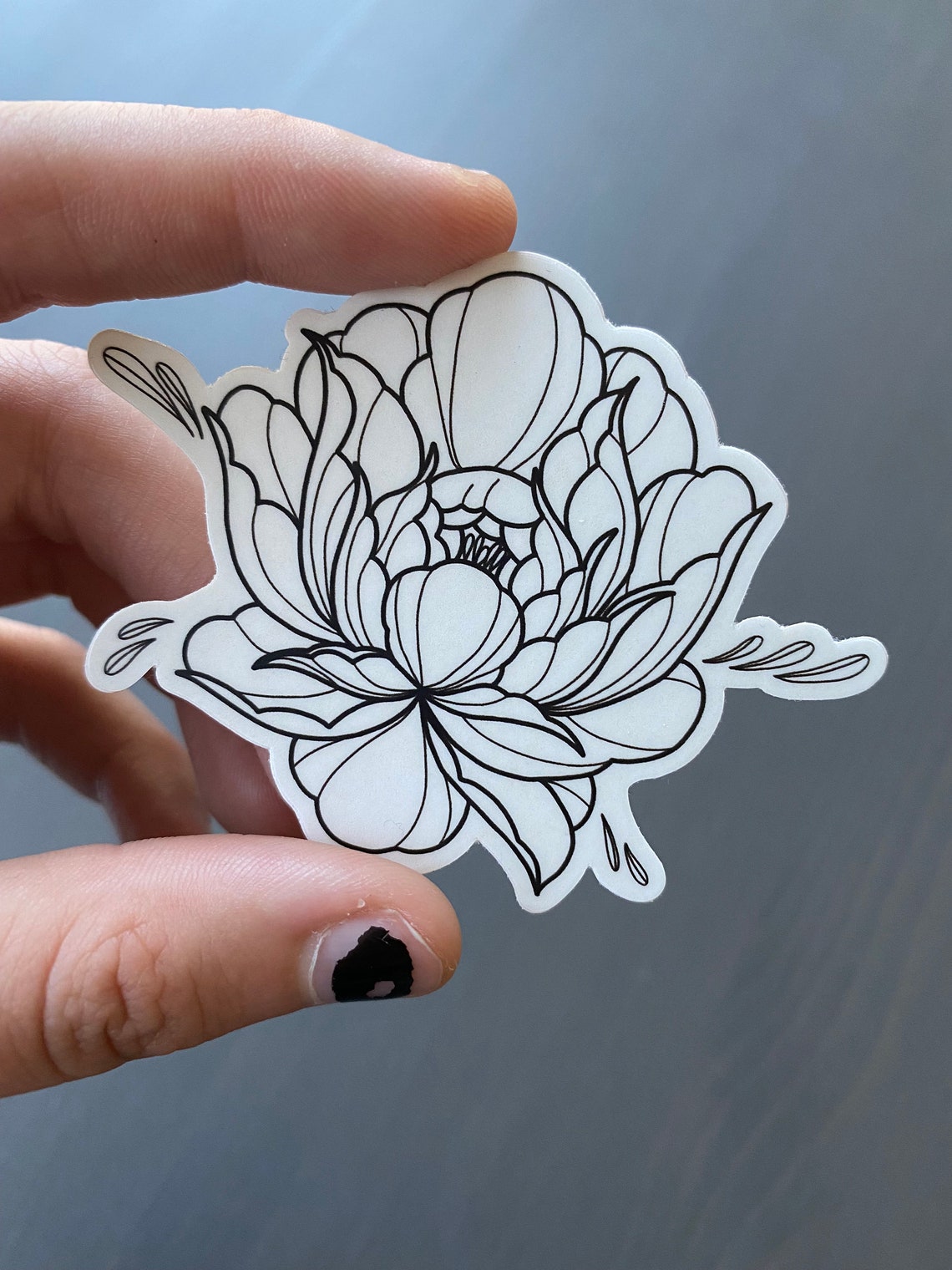 Hand-drawn Black & White Flower Vinyl Sticker - Etsy