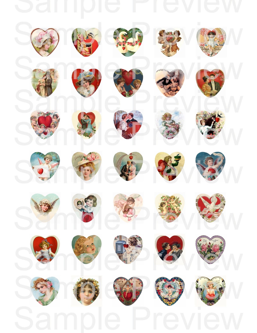 25mm / 1 Inch VICTORIAN VALENTINE Hearts, 2 Files Pdf Svg Formats ...