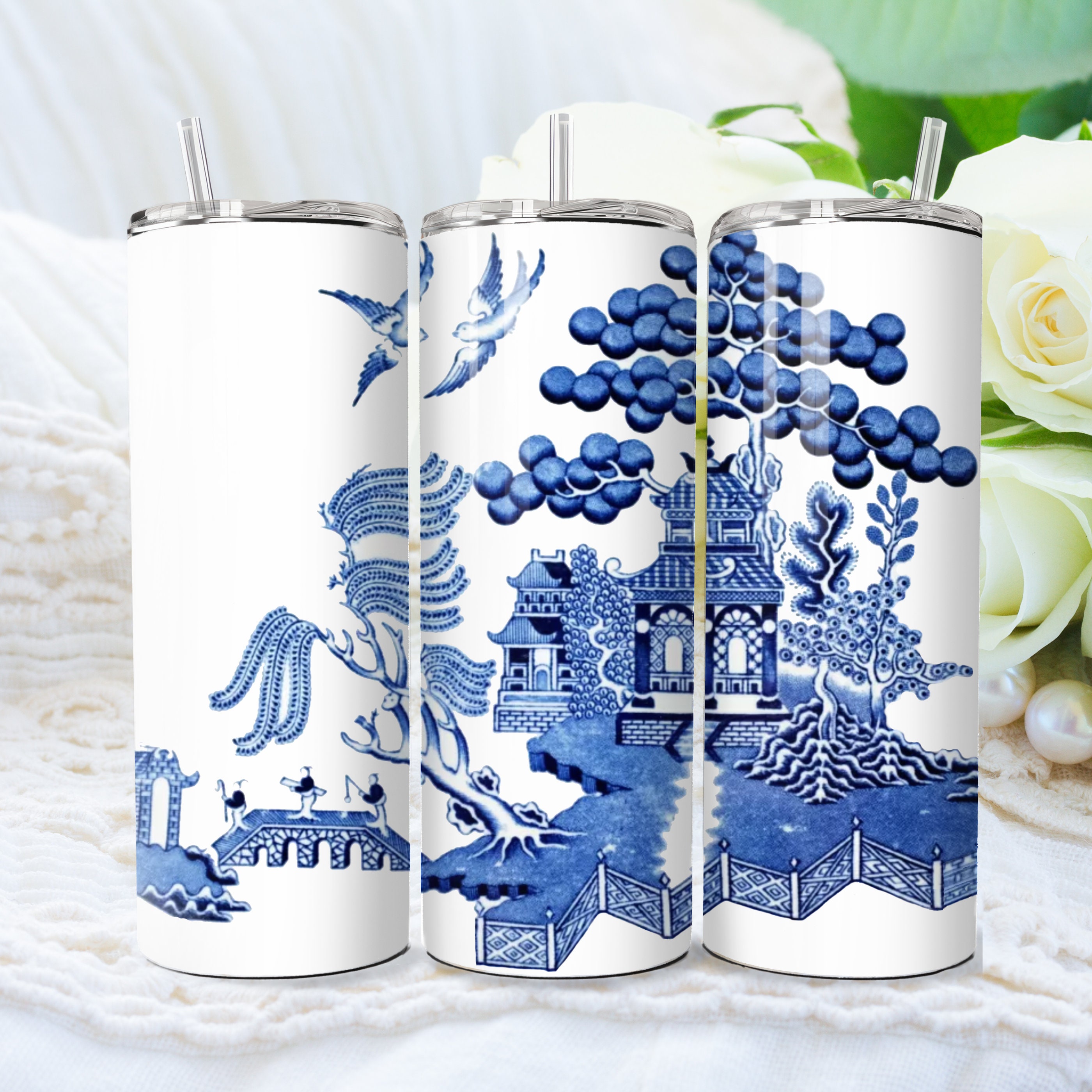 ANTIQUE BLUE WILLOW China Pattern Ready-to-print Sublimation Tumbler ...