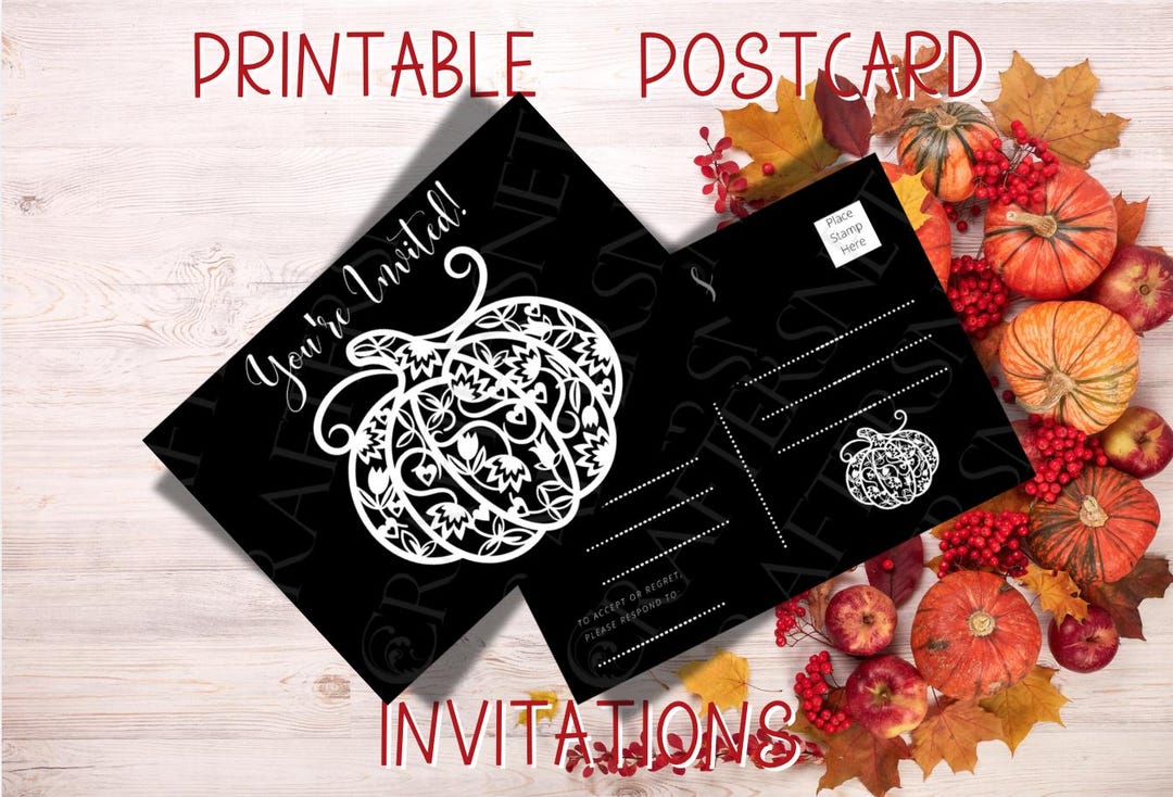 Printable Digital Fall Party Invitations 4x6 Featuring Festive Pumpkin ...