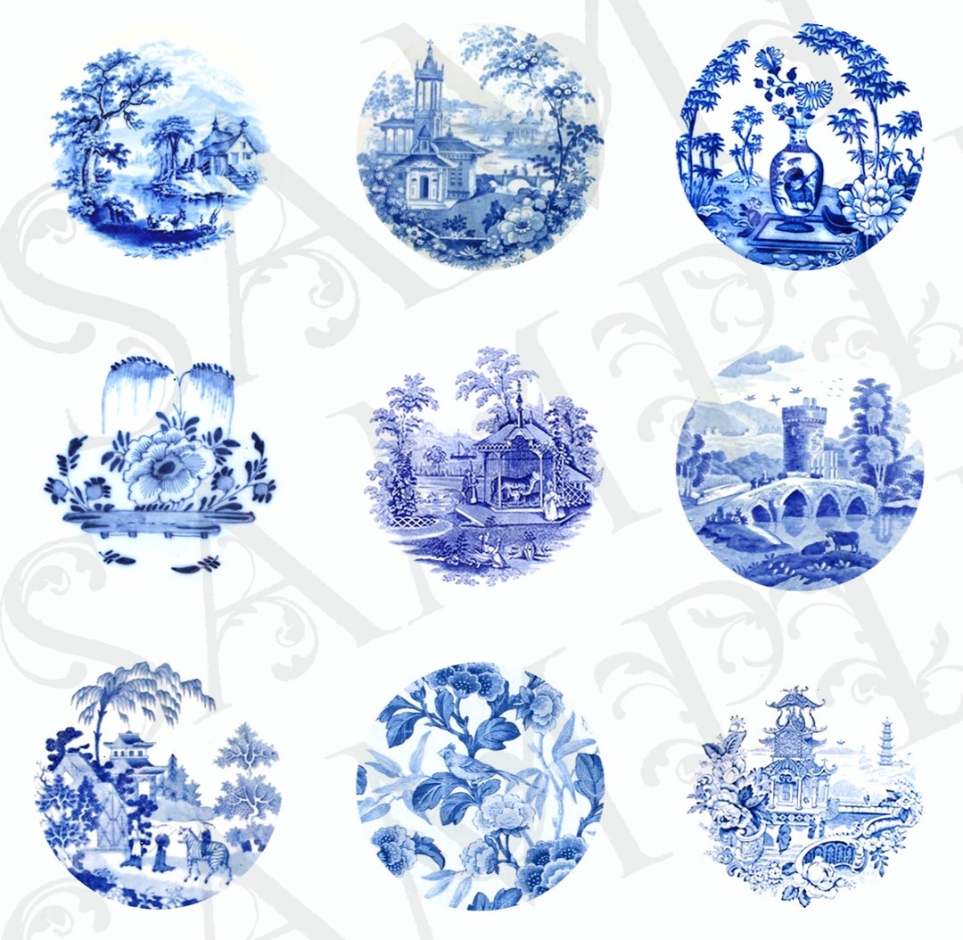 ANTIQUE BLUE CHINA Digital Bundle, 8 Files, 4 Sizes, Pdf & Svg Formats ...