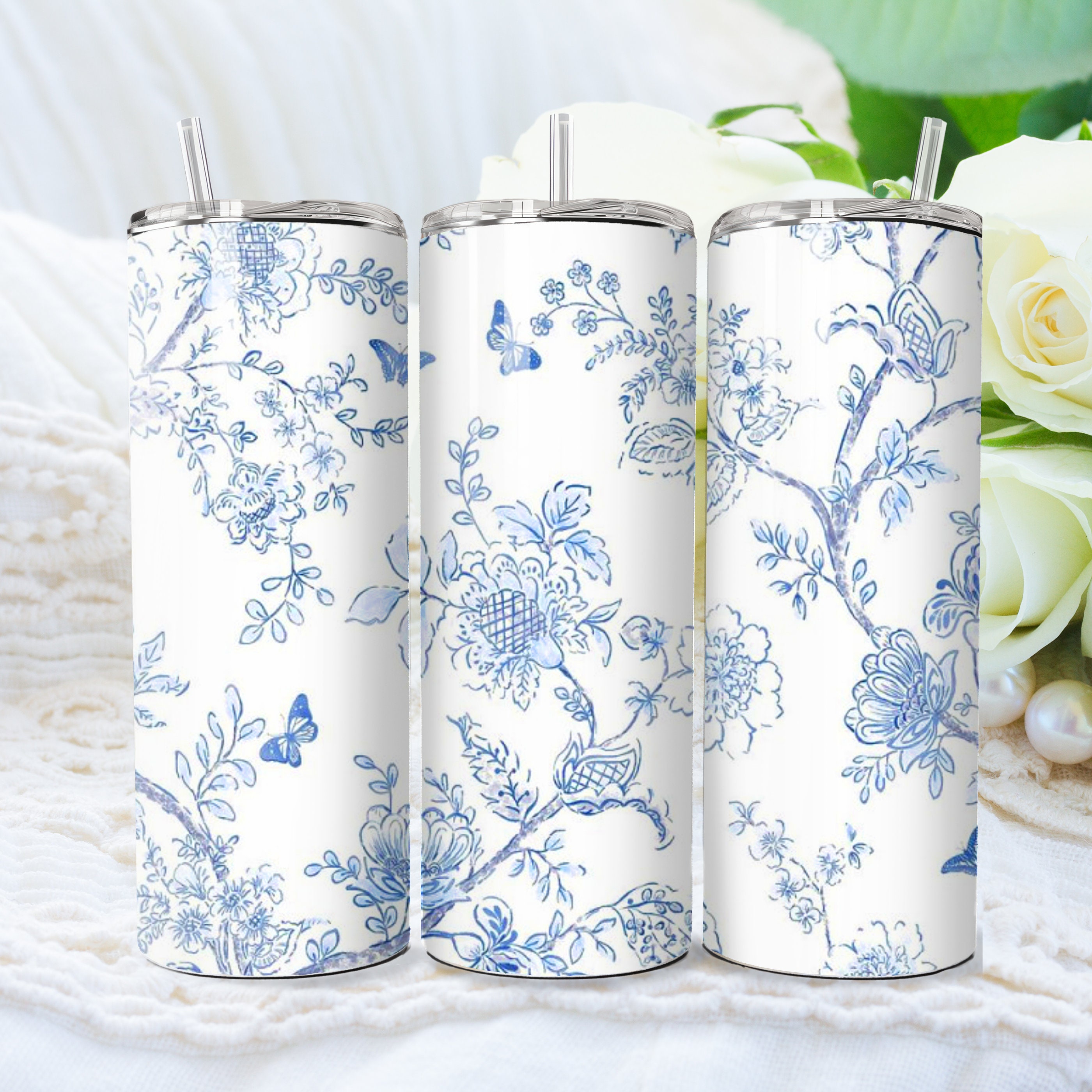 Antique Blue & White FLORAL Toile China Pattern for 20oz - Etsy