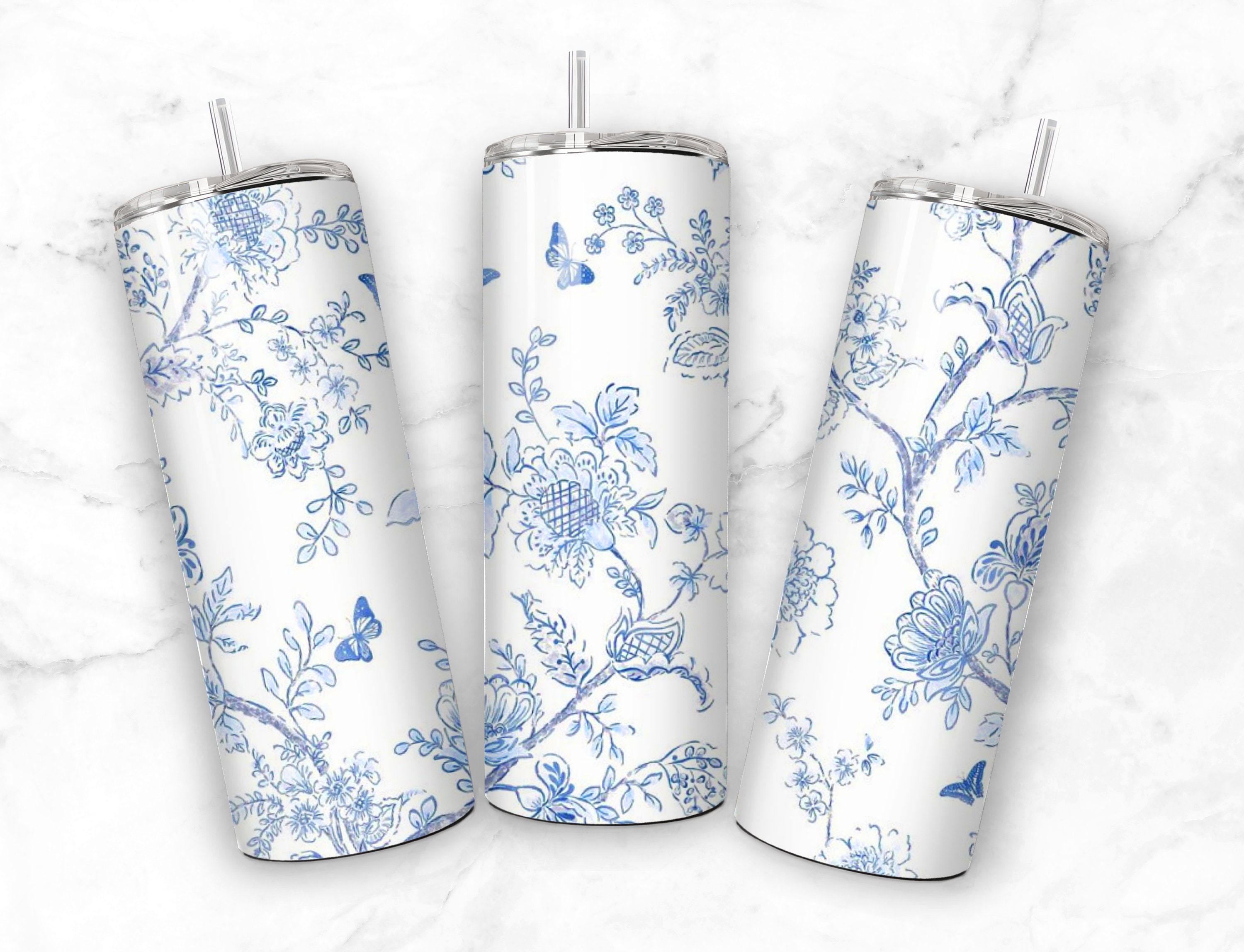 Antique Blue & White FLORAL Toile China Pattern for 20oz - Etsy