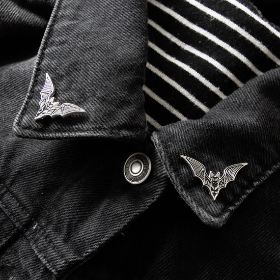 Bat Collar Point Enamel Pin Set of 2 Black and Silver - Etsy