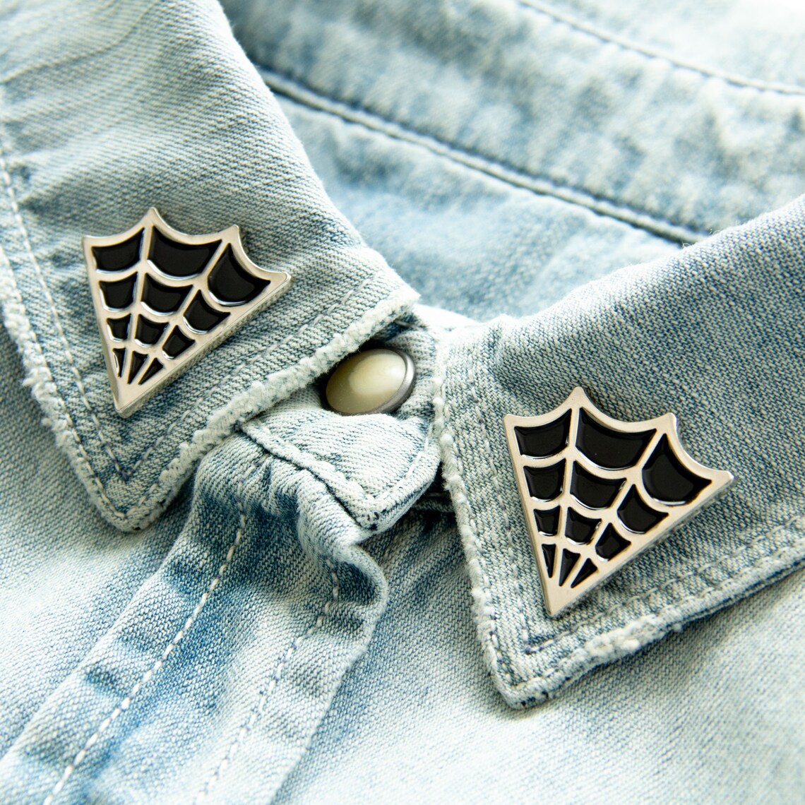 Cobweb Collar Point Enamel Pin Set of Two Black & Silver | Etsy