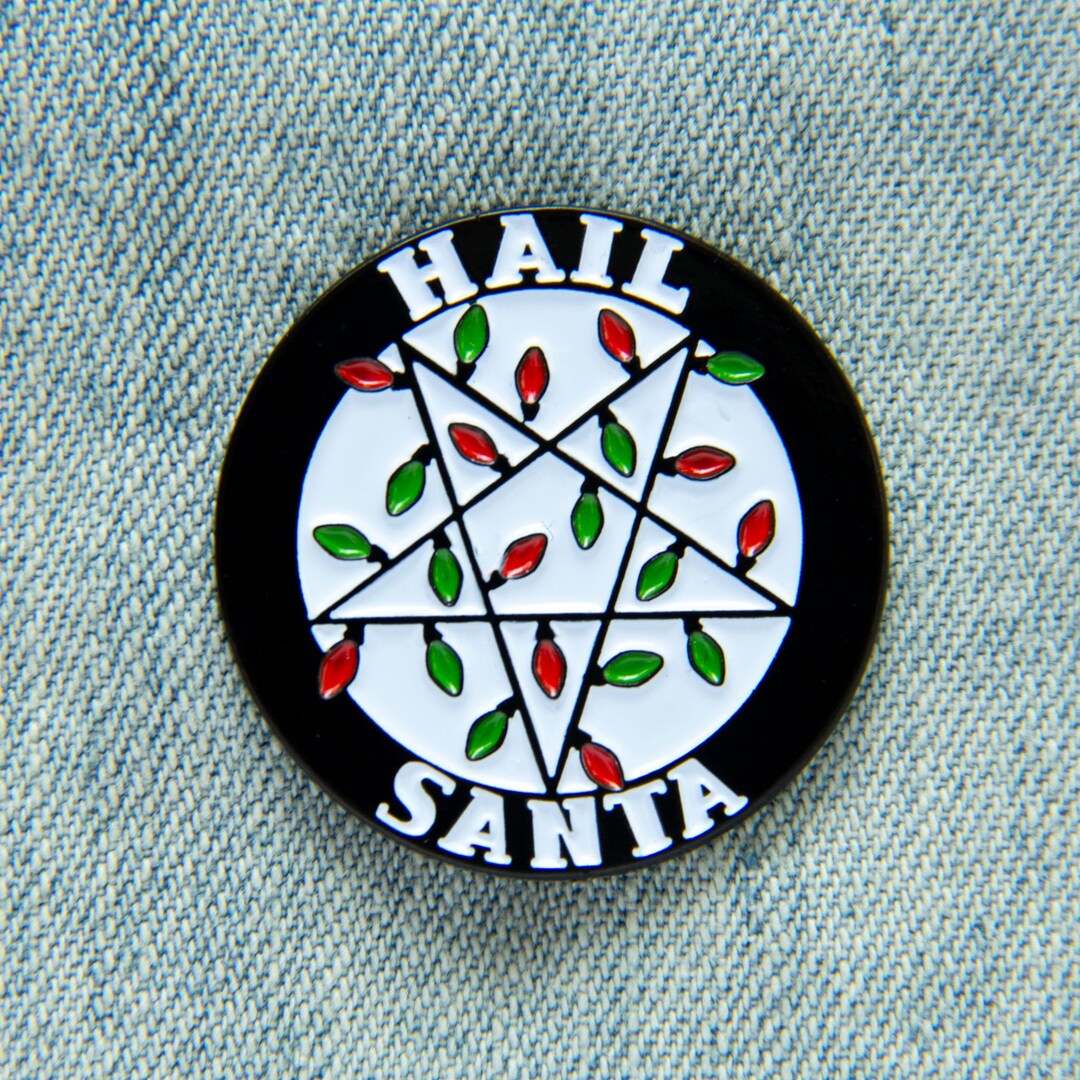 Inverted Pentacle "hail Santa" Christmas Tree Lights Enamel Pin - Funny ...