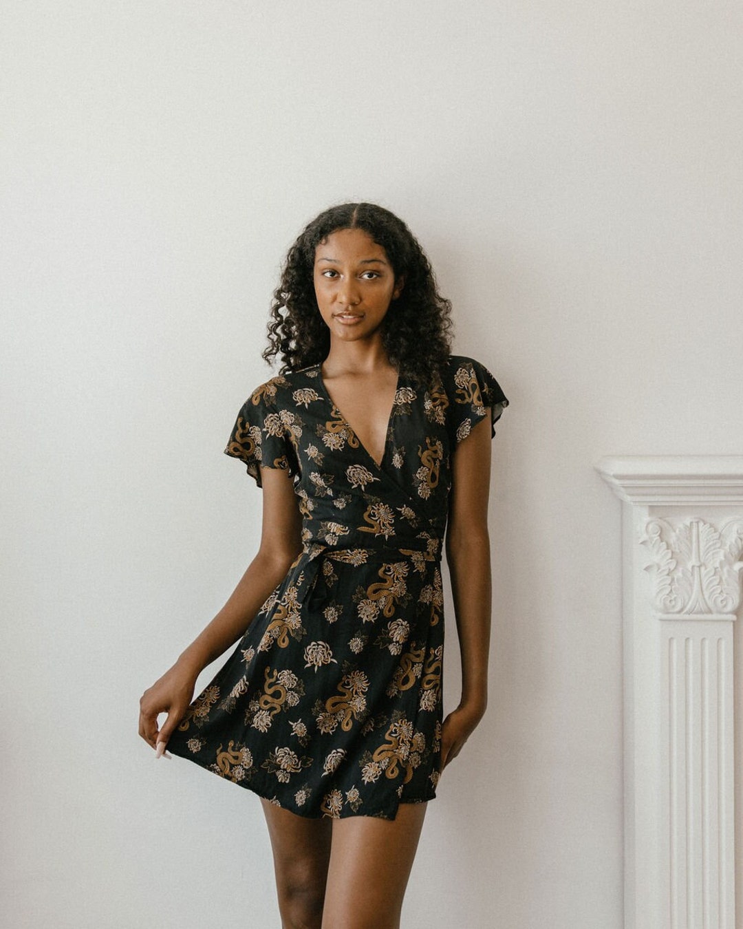 Ophelia Mini Wrap Dress in Snakes & Chrysanthemums Women's Alternative ...