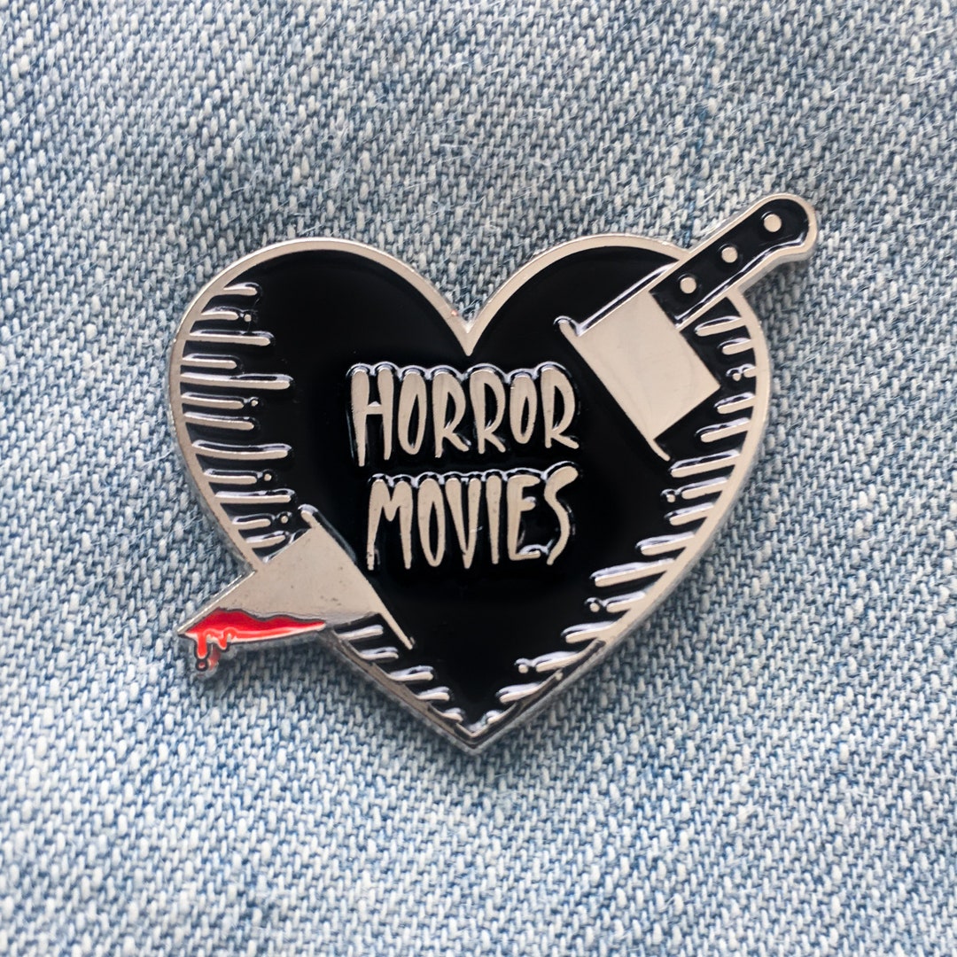Horror Movies Black Silver Heart Enamel Pin Bloody Kitchen Knife Scary ...