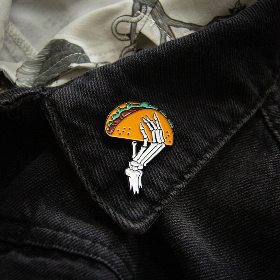 Taco Skeleton Enamel Pin - Funny Mexican Food Lapel Pinback Button Men ...