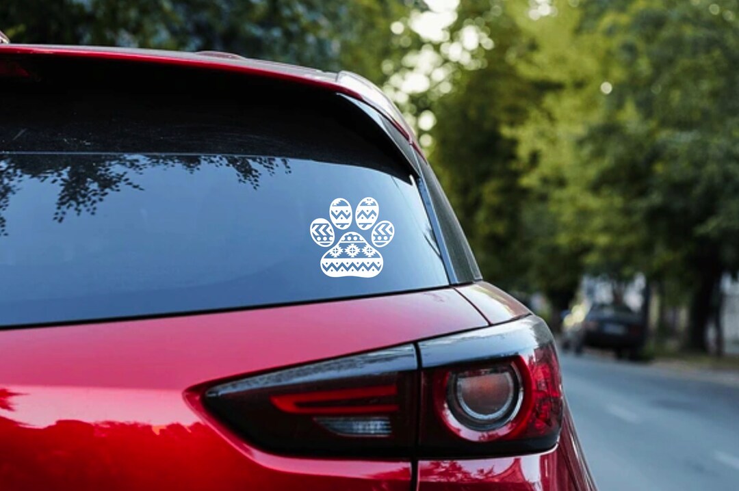 Paw Print Car Decal, Aztec Print Vinyl Bumper Sticker, Dog Lover Car ...