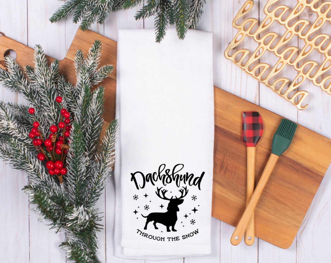 Wiener Dog Dachshund Through the Snow Christmas Kitchen Flour Sack ...