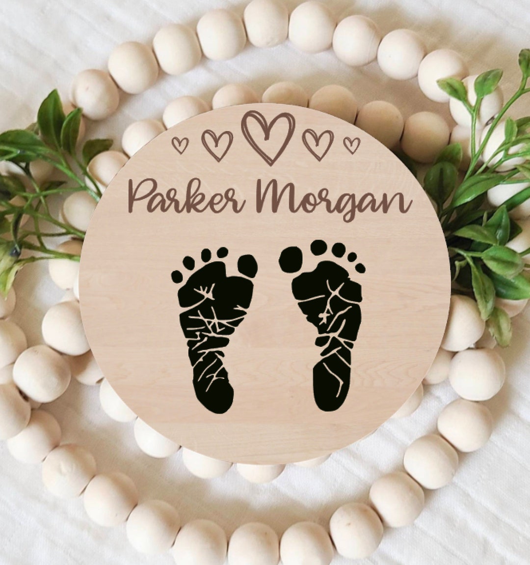 Baby Foot Print Sign, Foot Print Ready, Engraved Birth Announcement ...